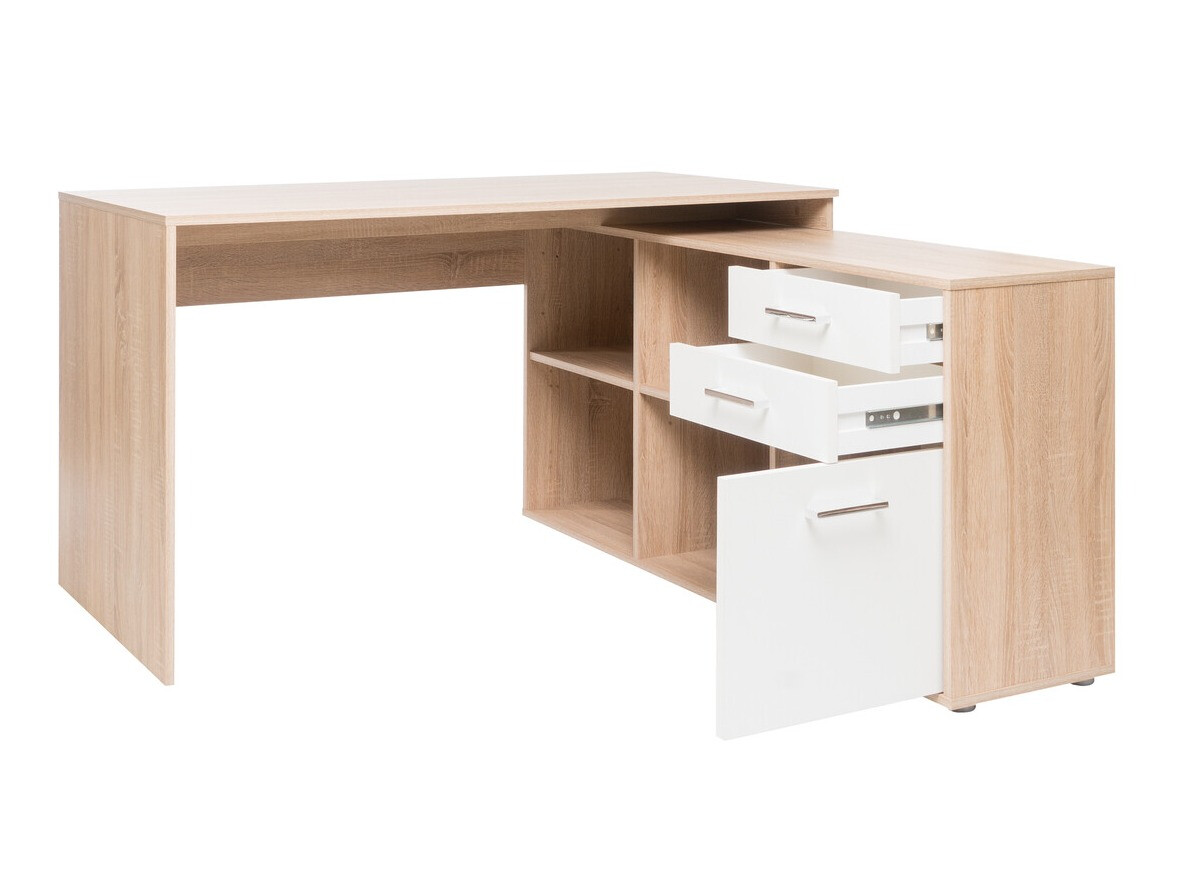 Kampinis darbo stalas Findlay 105 (Sonomos ąžuolas + Balta) - Darbo ...