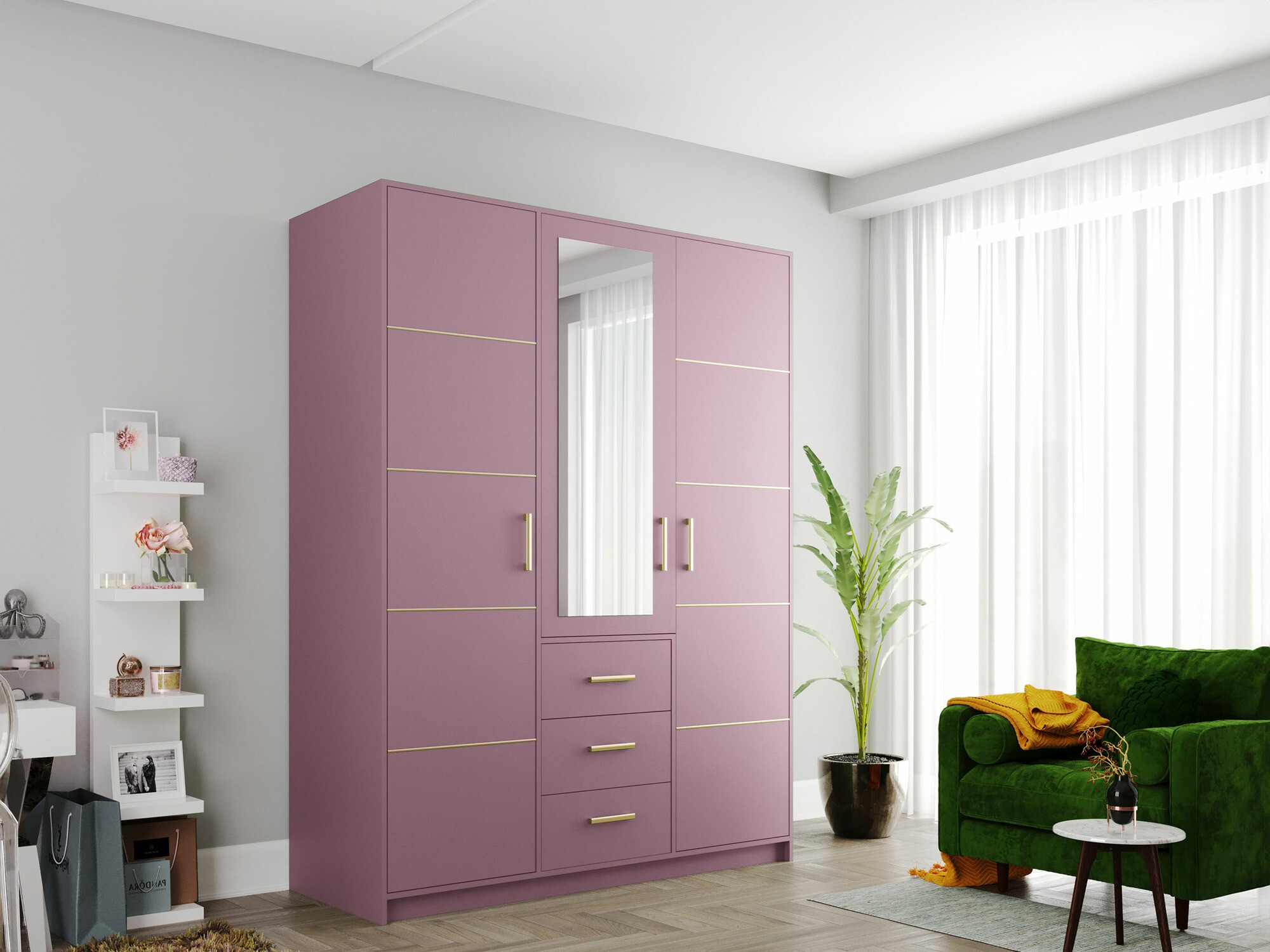 Violetinės miegamojo spintos