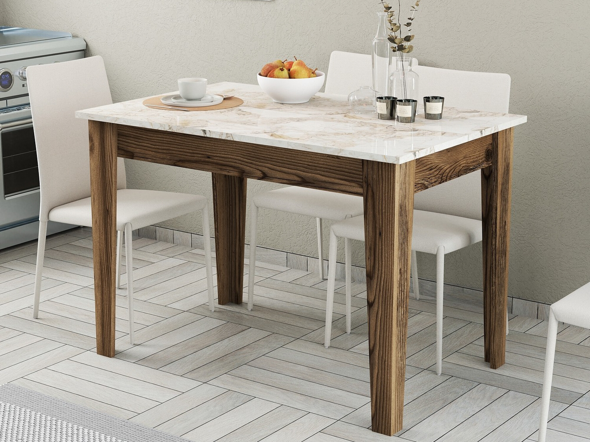 Stalas Kailua 1436 (Graikinis riešutas + Baltas marmuras) - Svetainės ...